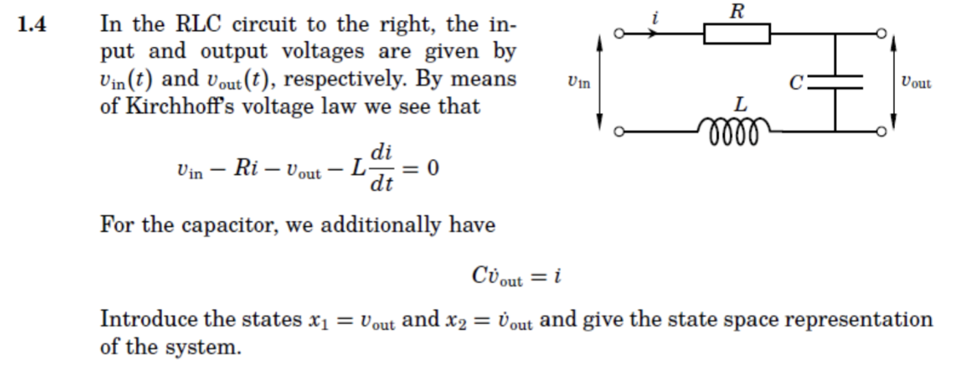 Solved R 1.4 Vin Vout = In the RLC circuit to the right, the | Chegg.com