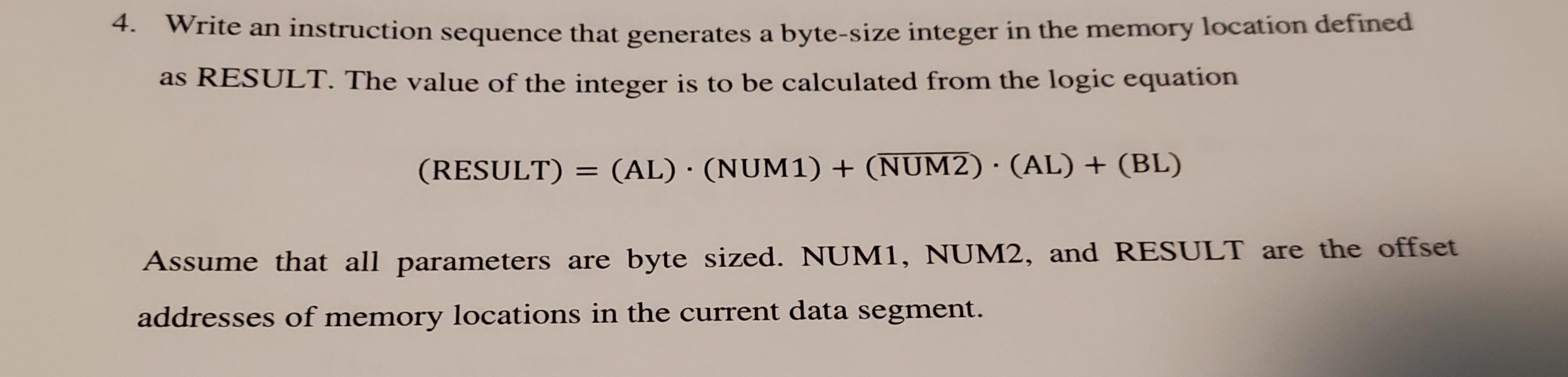 Solved 4. Write an instruction sequence that generates a | Chegg.com