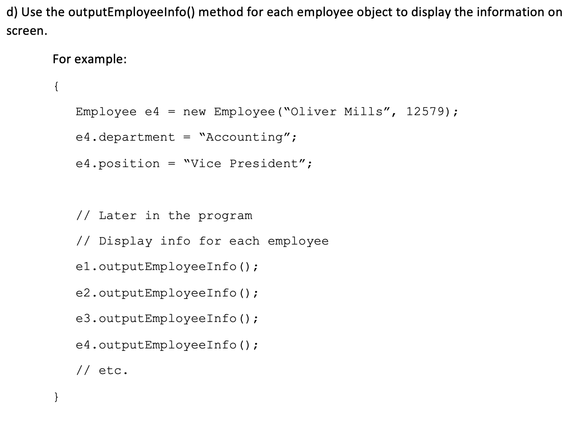 Solved FOR JAVA. Employee class from previous problem | Chegg.com Solved FOR JAVA. Employee class from previous problem | Chegg.com