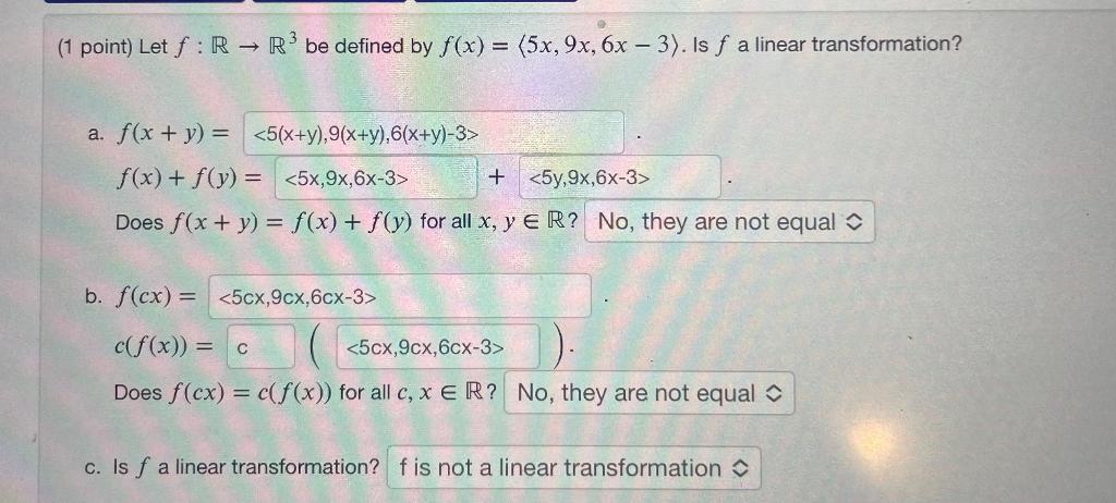 Solved (1 point) Let f: R → R3 be defined by f(x) = (5x, 9x, | Chegg.com