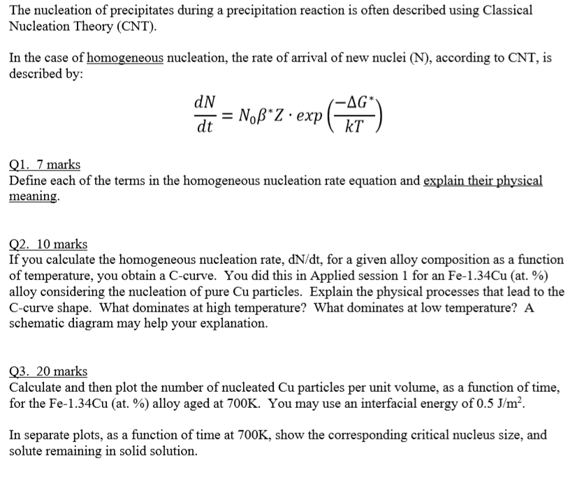 The nucleation of precipitates during a precipitation | Chegg.com