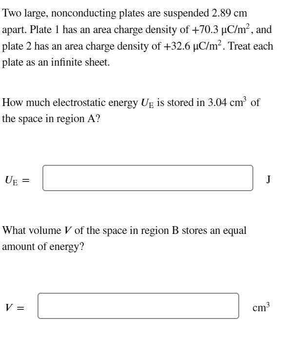 Solved Two large, nonconducting plates are suspended 2.89 cm | Chegg.com