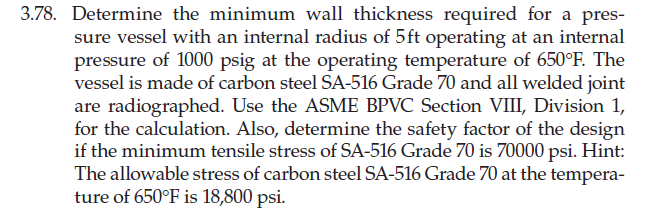 Solved 3.78. Determine the minimum wall thickness required | Chegg.com