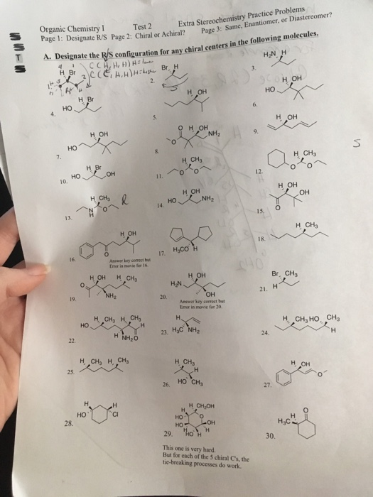 Solved S rg Chemistry est2 Extra Stereochemistry Practice | Chegg.com