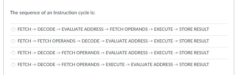 Solved The sequence of an Instruction cycle is: FETCH -> | Chegg.com