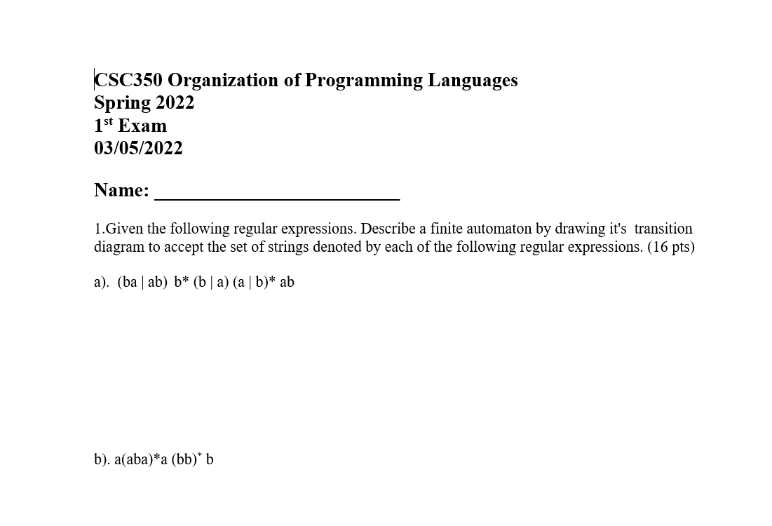 Solved |CSC350 Organization of Programming Languages Spring | Chegg.com