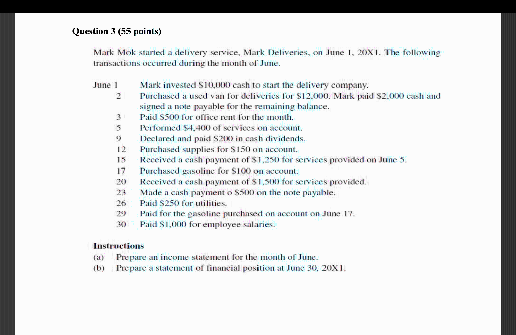 Solved Mark Mok started a delivery service, Mark Deliveries, | Chegg.com