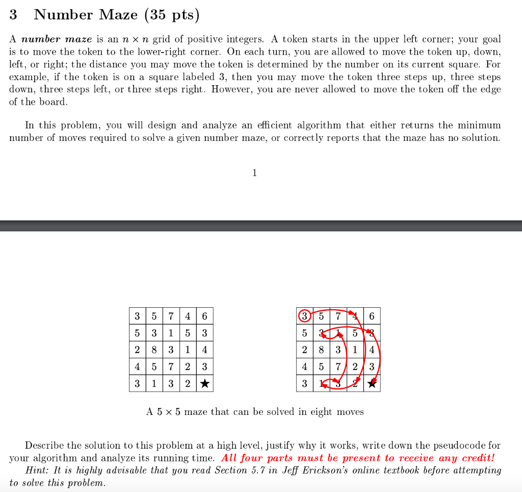 Solved A number maze is an n×n grid of positive integers. A | Chegg.com