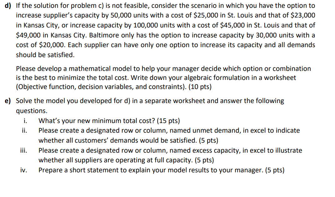 Solved Three suppliers located in Baltimore, St. Louis, and | Chegg.com