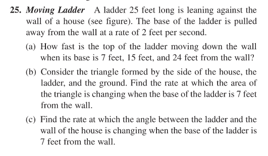 Solved 25. Moving Ladder A ladder 25 feet long is leaning | Chegg.com