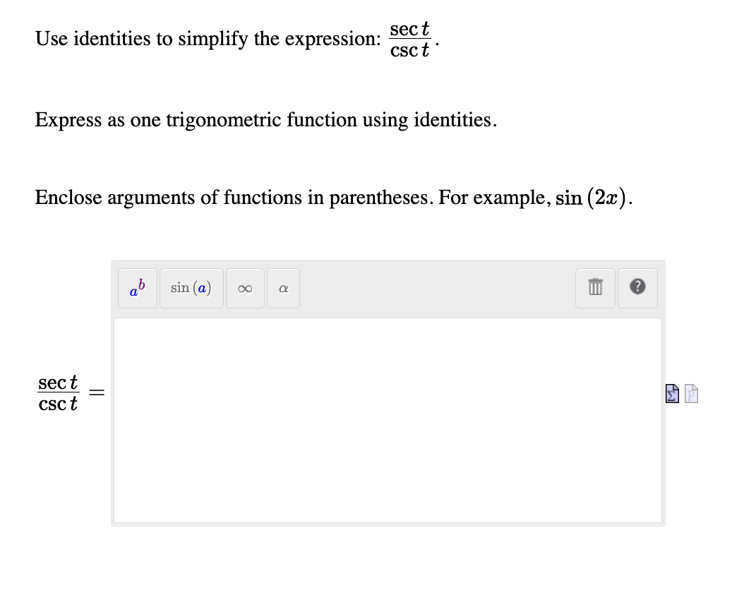 Solved Use identities to simplify the expression: csctsect. | Chegg.com