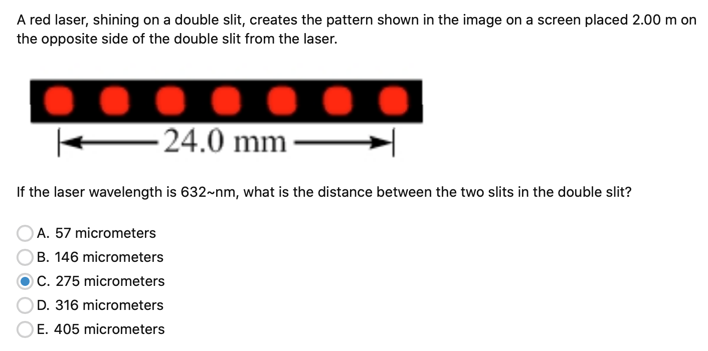 Solved A red laser, shining on a double slit, creates the | Chegg.com