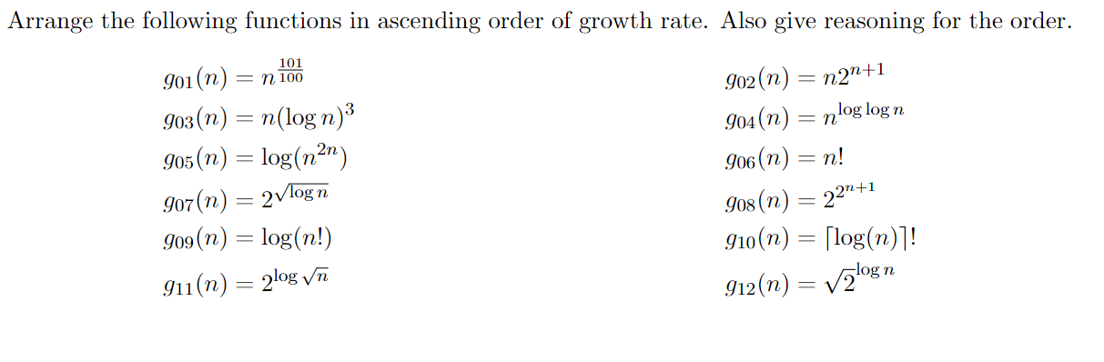 Solved Arrange the following functions in ascending order of | Chegg.com