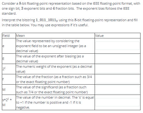 Solved Consider a 8-bit floating-point representation based | Chegg.com