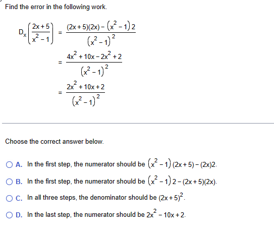Solved Find the error in the following work. | Chegg.com