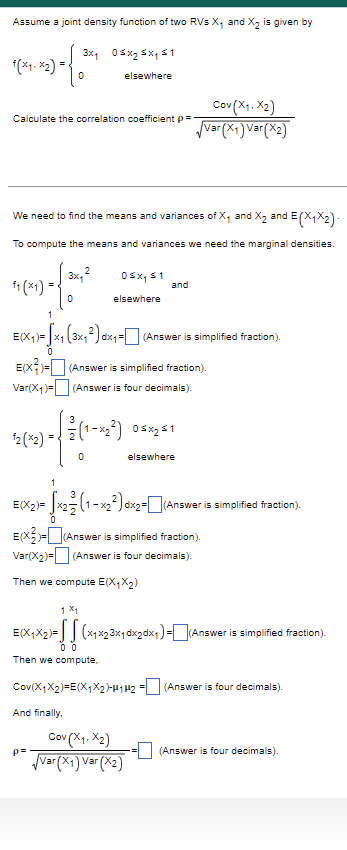 Solved Assume a joint density function of two RVs X, and X, | Chegg.com