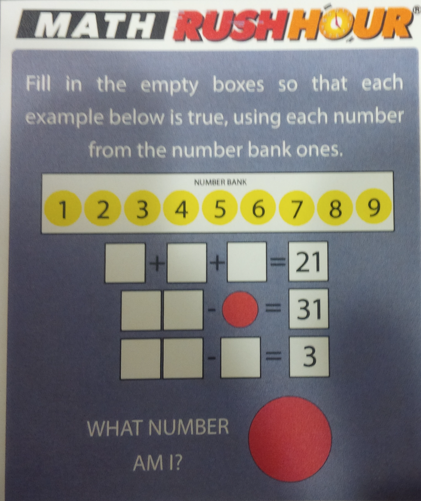 Solved MATH RUSHHOUR Fill in the empty boxes so that each | Chegg.com