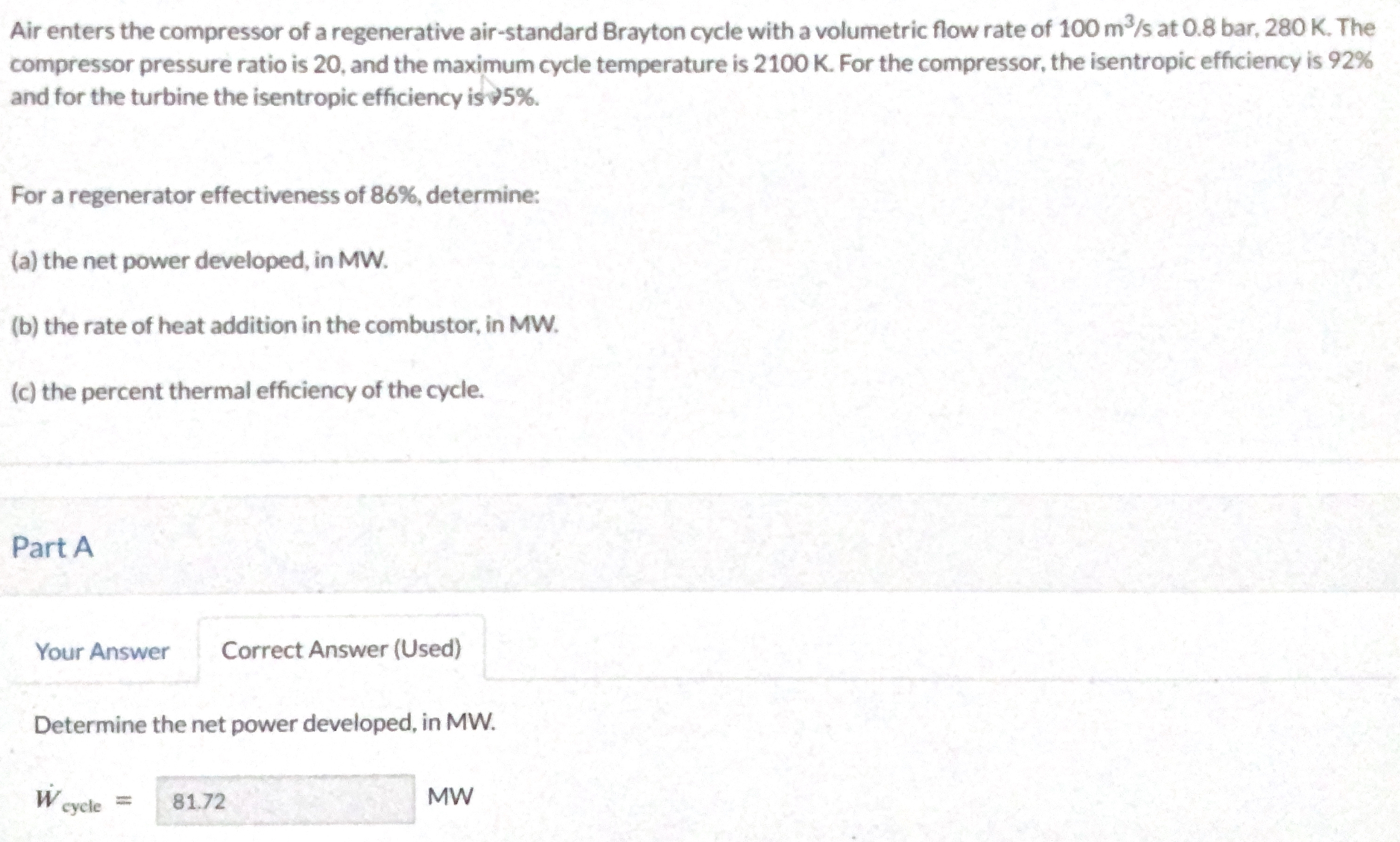 Solved Please answer parts B ﻿and CAir enters the compressor | Chegg.com