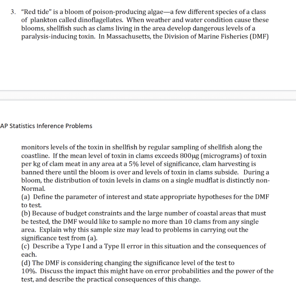 Solved 3. “Red tide” is a bloom of poison-producing algae—a | Chegg.com