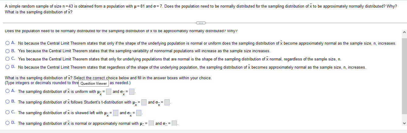 Solved A simple random sample of size n=43 is obtained from | Chegg.com