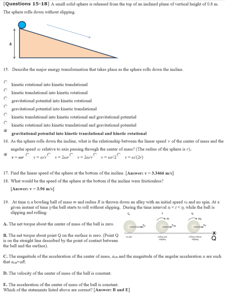Solved Questions 15-18] A small solid sphere is released | Chegg.com