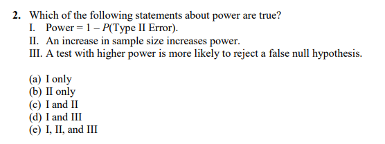 Solved 2. Which of the following statements about power are | Chegg.com