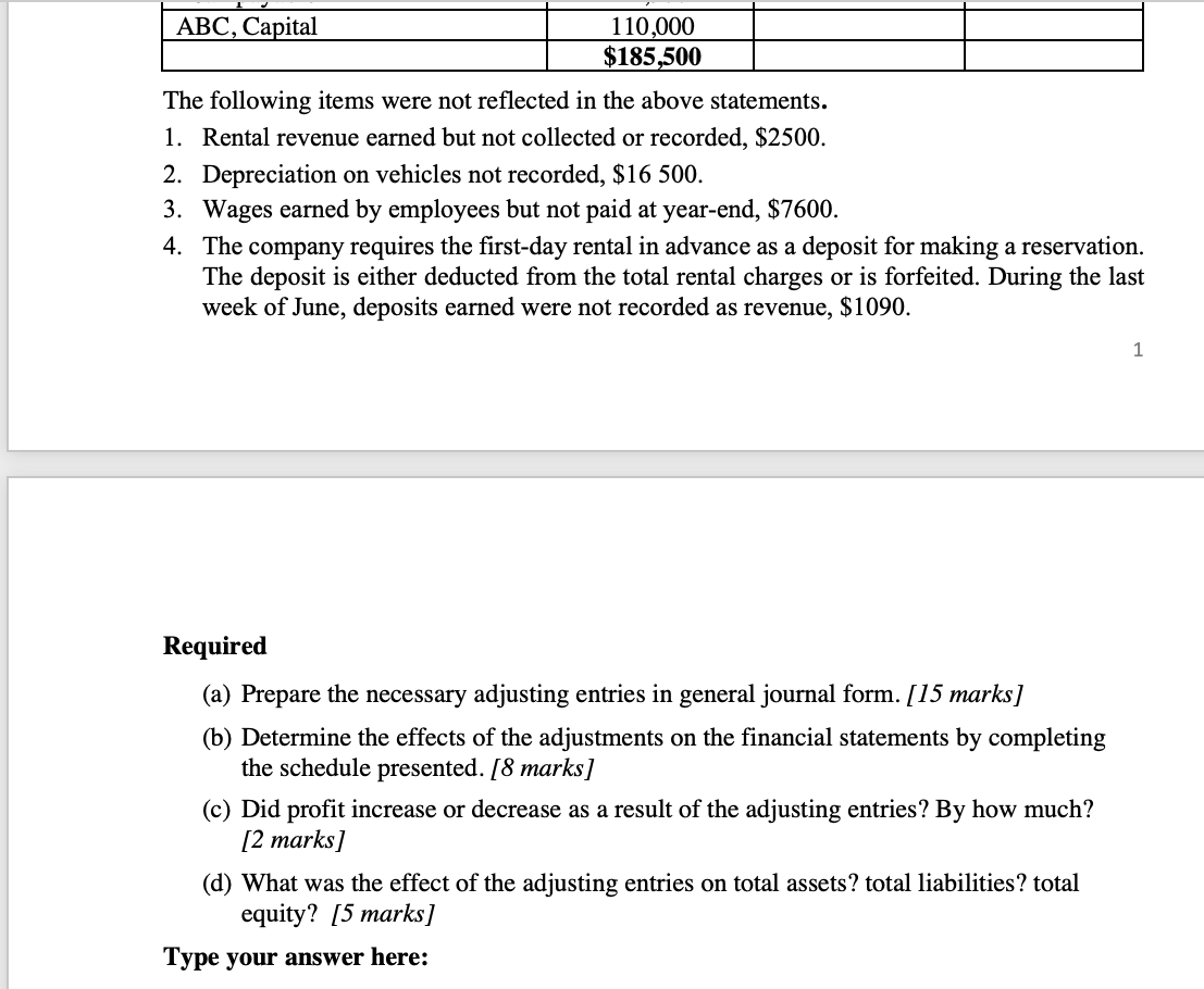 Solved Question 1 Total Marks: 30 Adjusting entries and | Chegg.com