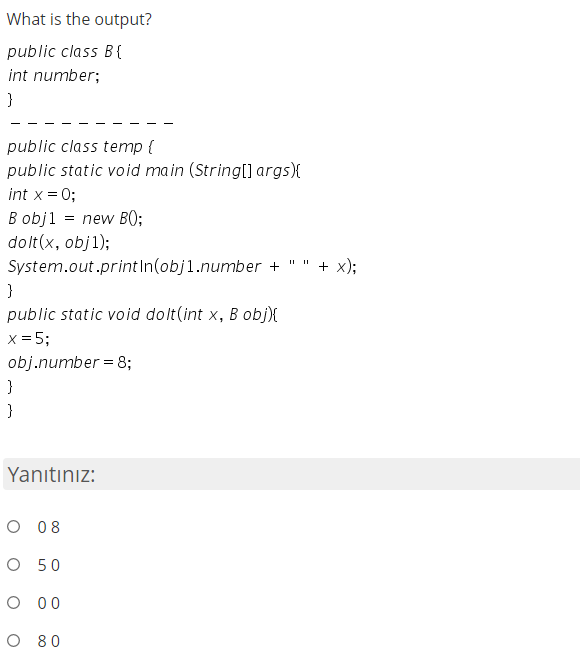 Solved What is the output? public class B { int number; } | Chegg.com