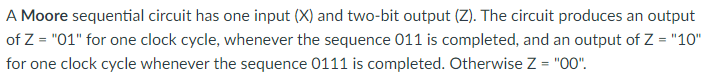 Solved A Moore sequential circuit has one input (X) and | Chegg.com