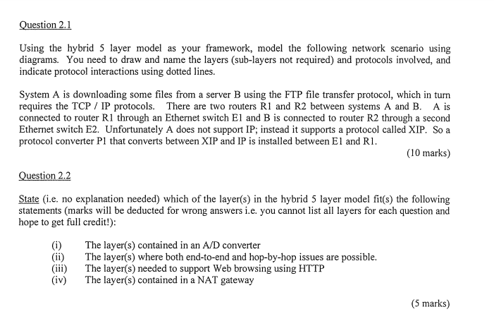 Solved Question 2.1 Using the hybrid 5 layer model as your | Chegg.com