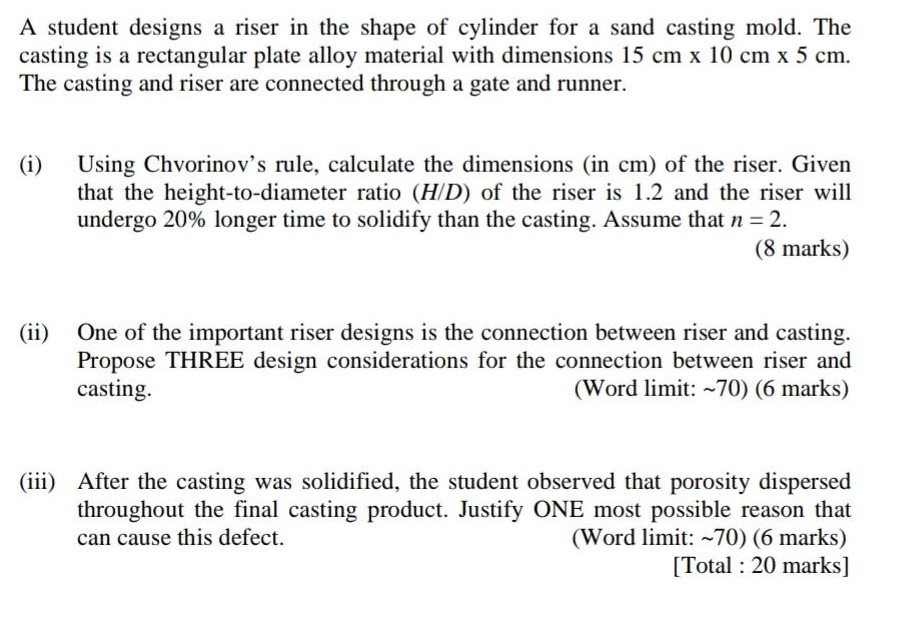 Solved A student designs a riser in the shape of cylinder | Chegg.com