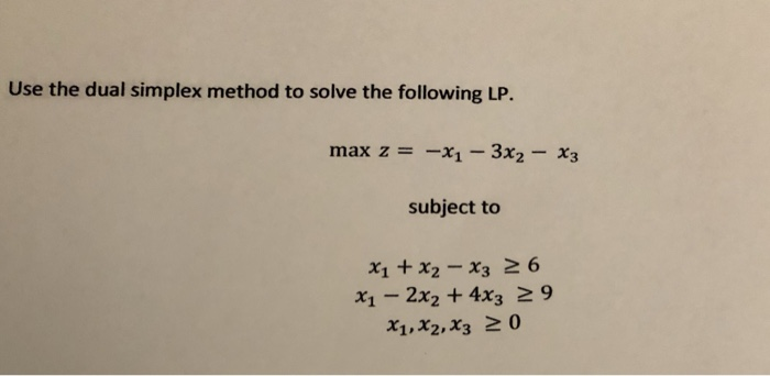 Solved Use the dual simplex method to solve the following | Chegg.com