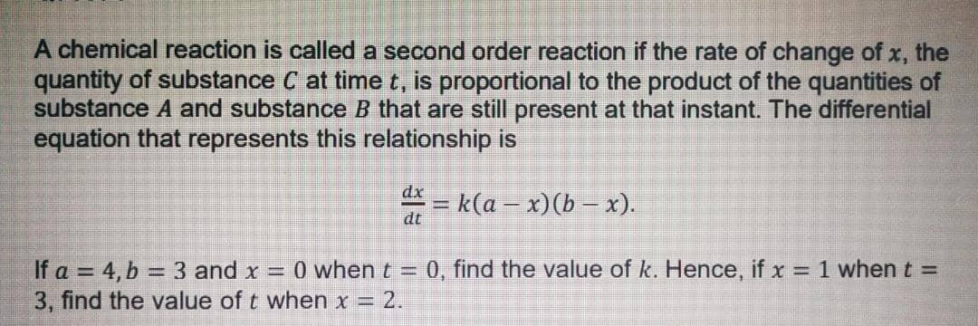 Solved A chemical reaction is called a second order reaction | Chegg.com
