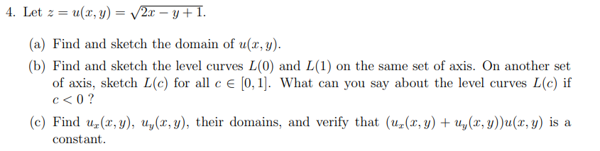 Solved Let z=u(x,y)=2x-y+12.(a) ﻿Find and sketch the domain | Chegg.com