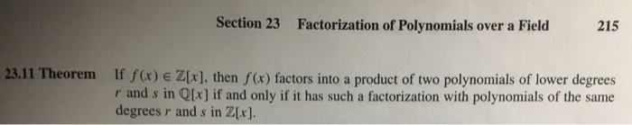 Solved If f(x) elementof Z[x], then f(x) factors into a | Chegg.com