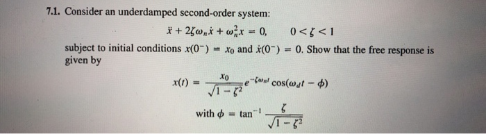 Solved 7.1. Consider an underdamped second-order system: | Chegg.com