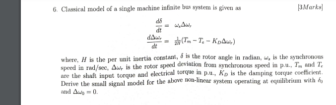 Solved Classical model of a single machine infinite bus | Chegg.com