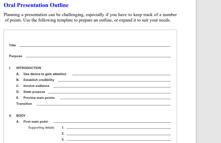 Solved Oral Presentation Outline Planning a presentation can | Chegg.com