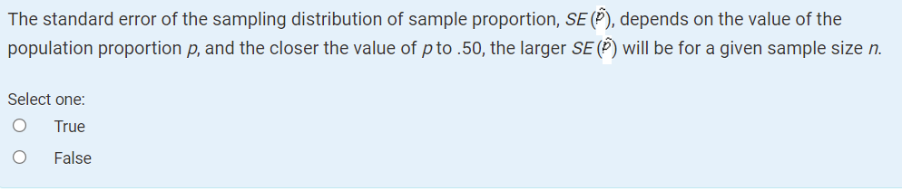 Solved The standard error of the sampling distribution of | Chegg.com