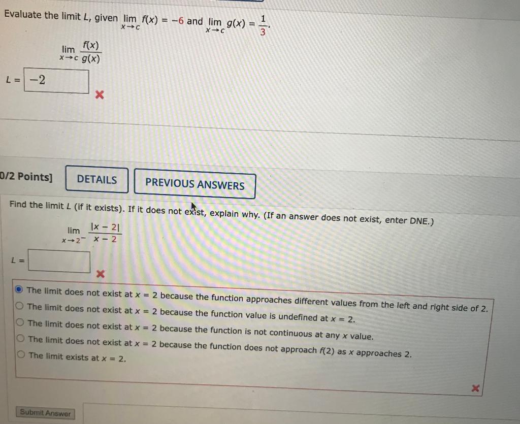 Solved Evaluate the limit L, given limx→cf(x)=−6 and | Chegg.com