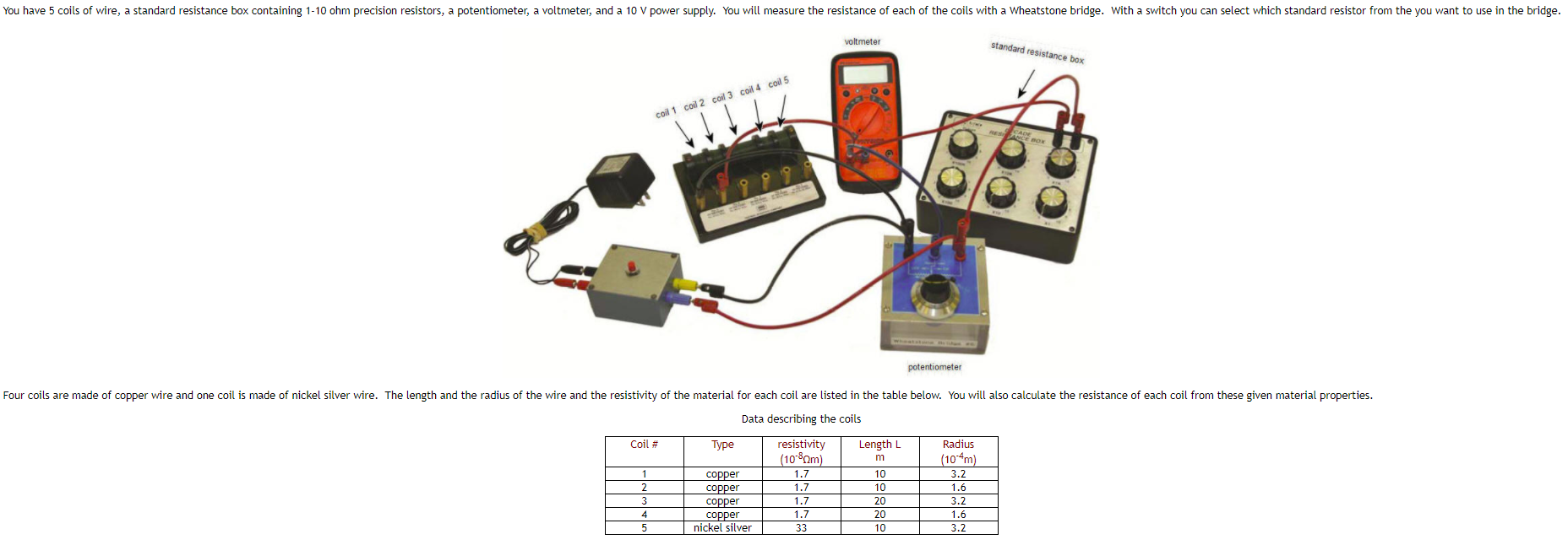Solved You have 5 coils of wire, a standard resistance box | Chegg.com