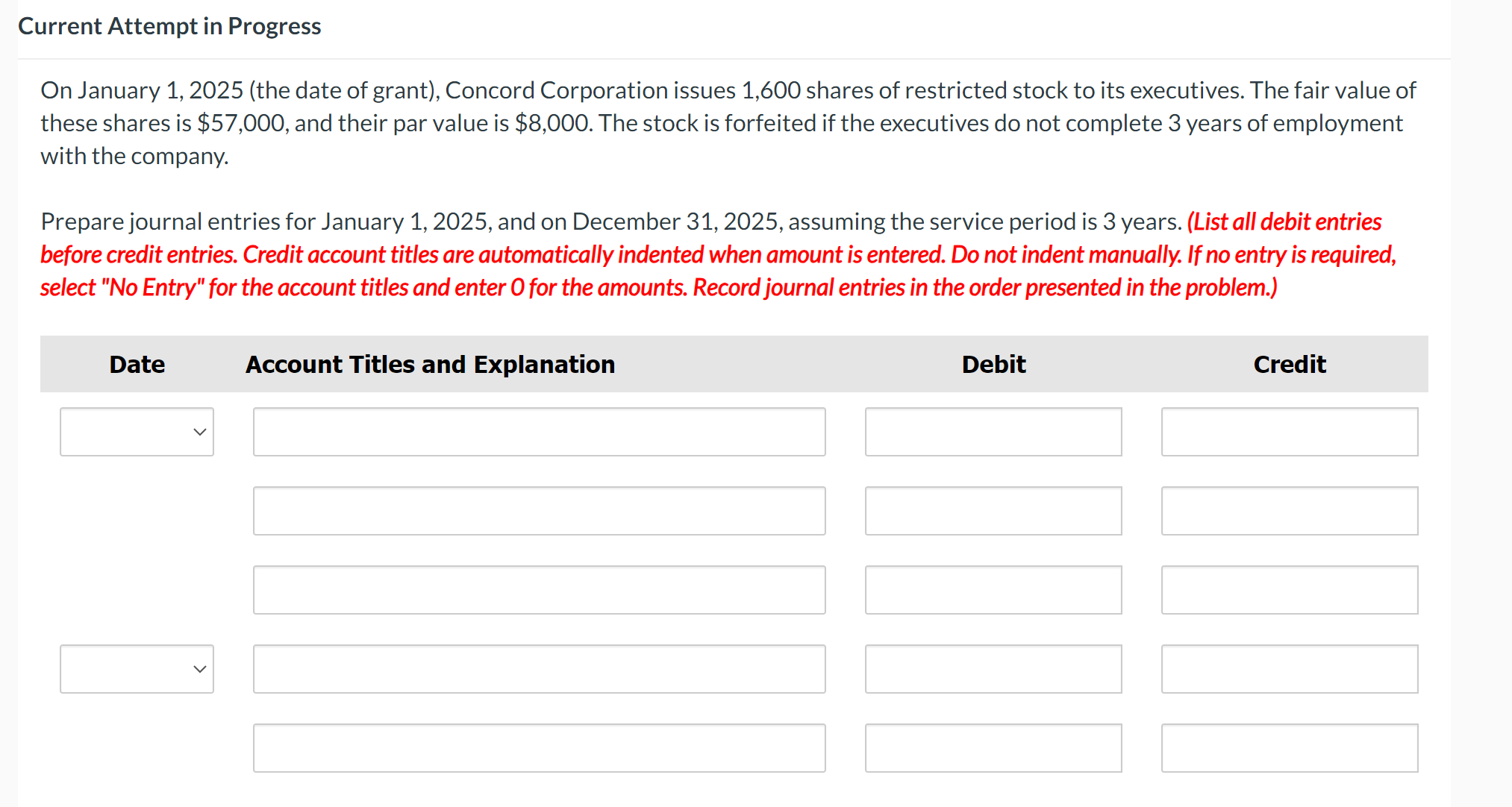 Solved On January 1, 2025 (the date of grant), Concord | Chegg.com