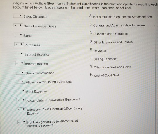 Solved Indiçate which Multiple Step Income Statement | Chegg.com