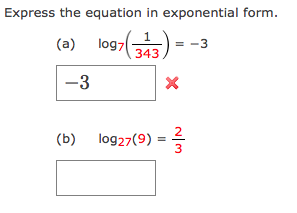 Solved Express the equation in exponential form. (a) | Chegg.com