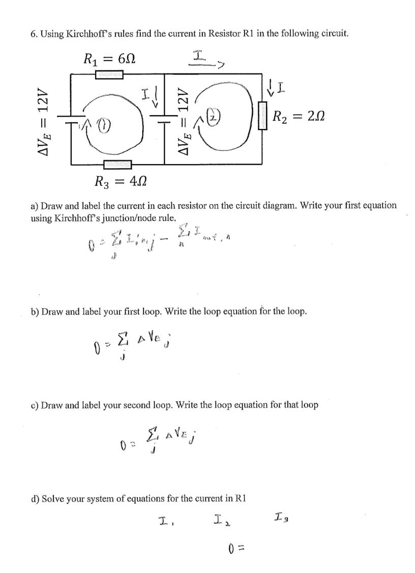Solved 6. Using Kirchhoff's rules find the current in | Chegg.com