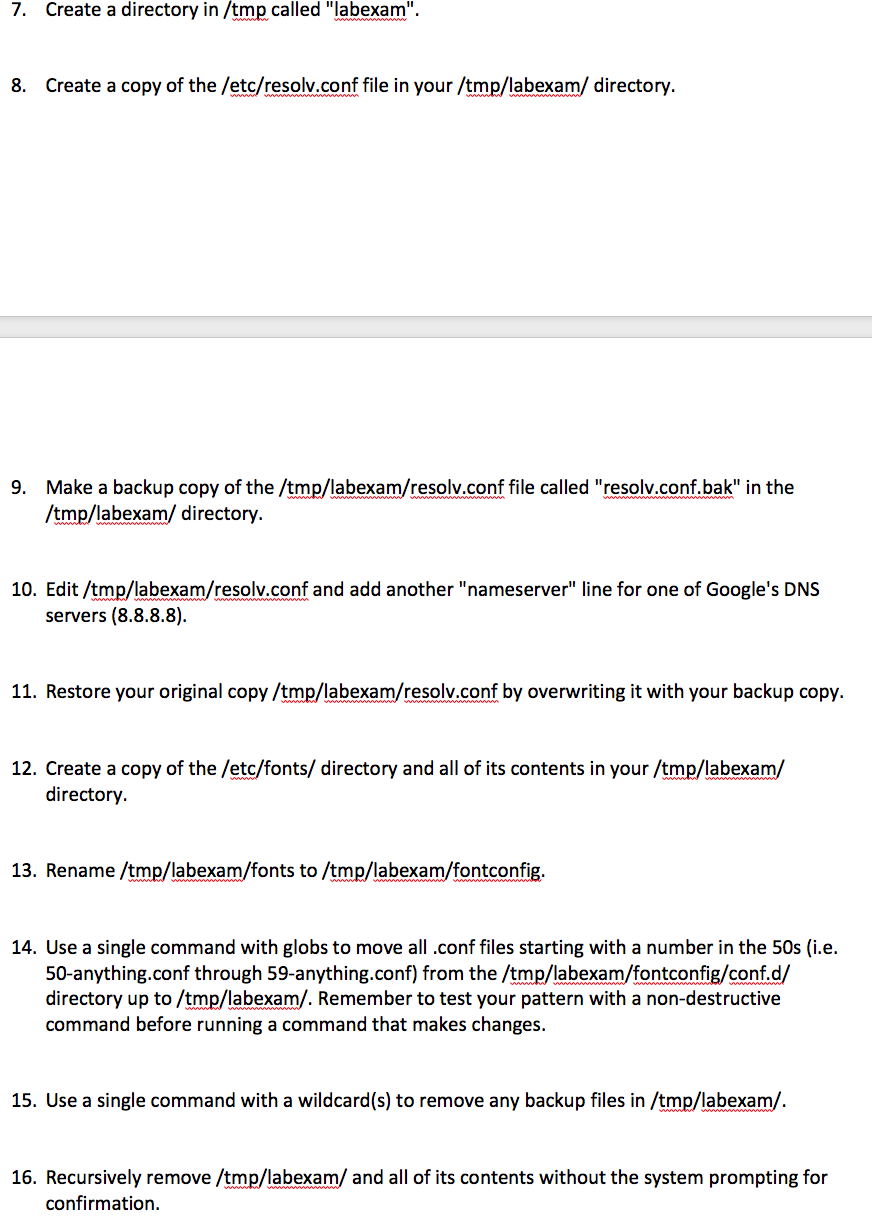 Solved 7. Create a directory in /tmp called "labexam". 8. | Chegg.com
