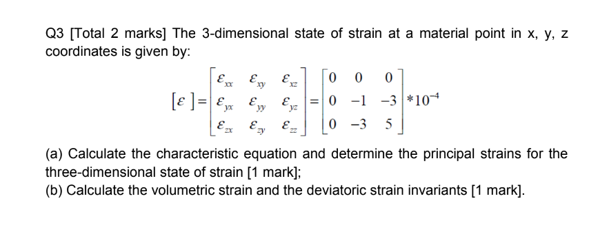 Solved Q3 [Total 2 marks] The 3-dimensional state of strain | Chegg.com