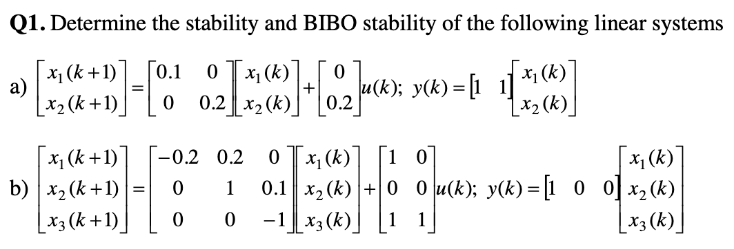 Solved Q1. Determine the stability and BIBO stability of the | Chegg.com
