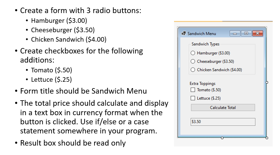 Solved Sandwich Menu x x х Sandwich Types Hamburger ($3.00) | Chegg.com