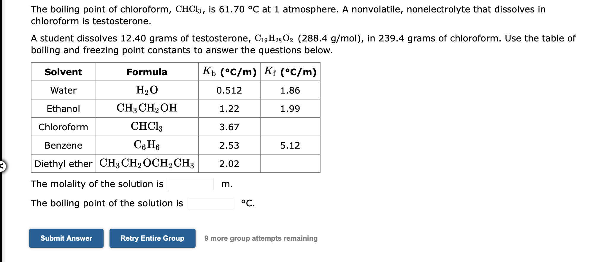 Solved The boiling point of chloroform, CHCl3, is 61.70∘C at | Chegg.com